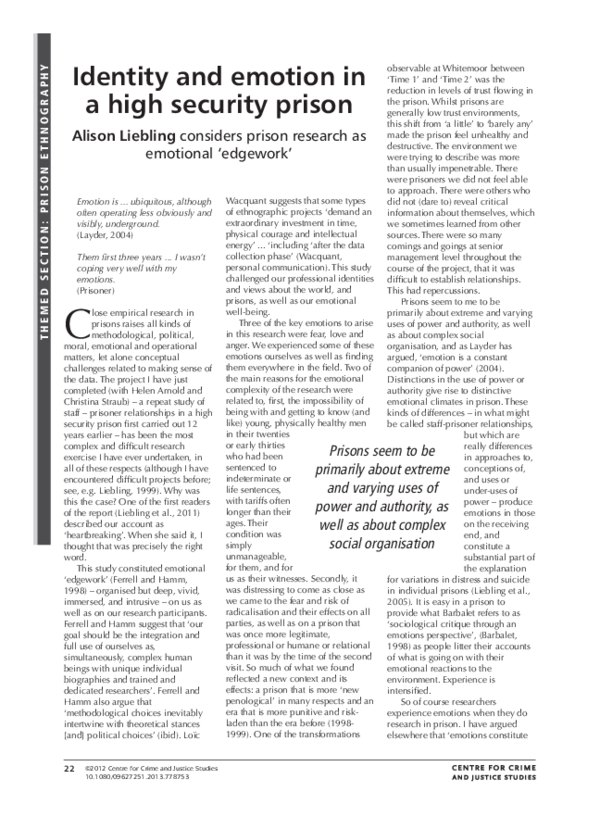 (PDF) Identity and emotion in a high security prison