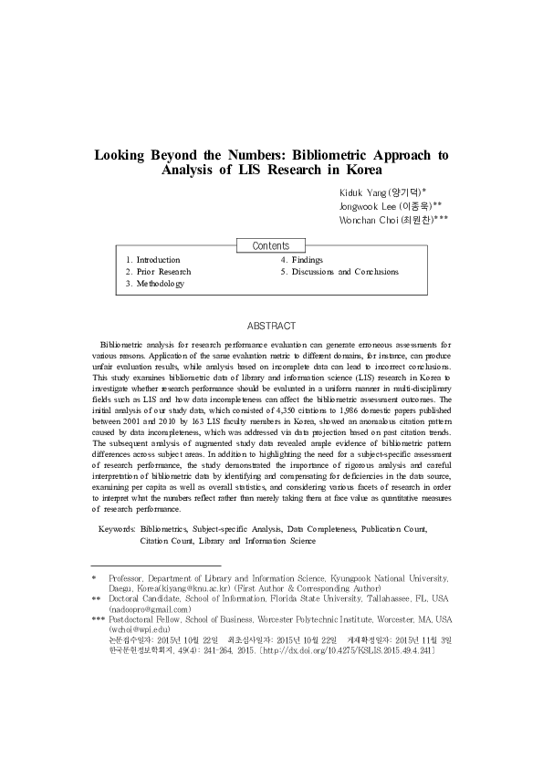 (PDF) Looking Beyond the Numbers: Bibliometric Approach to Analysis of ...