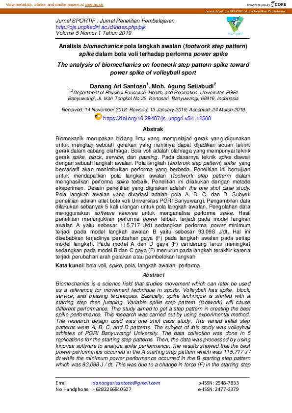 (PDF) The analysis of biomechanics on footwork step pattern spike ...