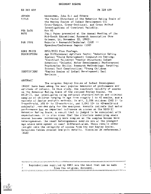 (PDF) The Factor Structure of the Behavior Rating Scale of the Bayley ...