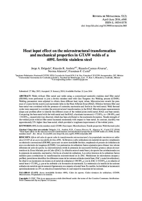 (PDF) Heat input effect on the microstructural transformation and mechanical properties in GTAW ...
