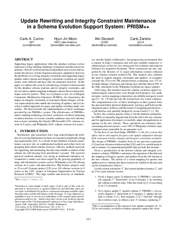(PDF) Update rewriting and integrity constraint maintenance in a schema evolution support system