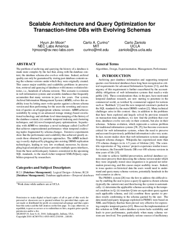 Pdf Scalable Architecture And Query Optimization Fortransaction Time Dbs With Evolving Schemas 