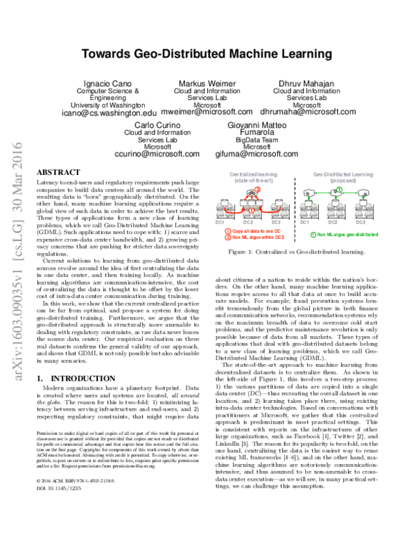 (PDF) Towards Geo-Distributed Machine Learning
