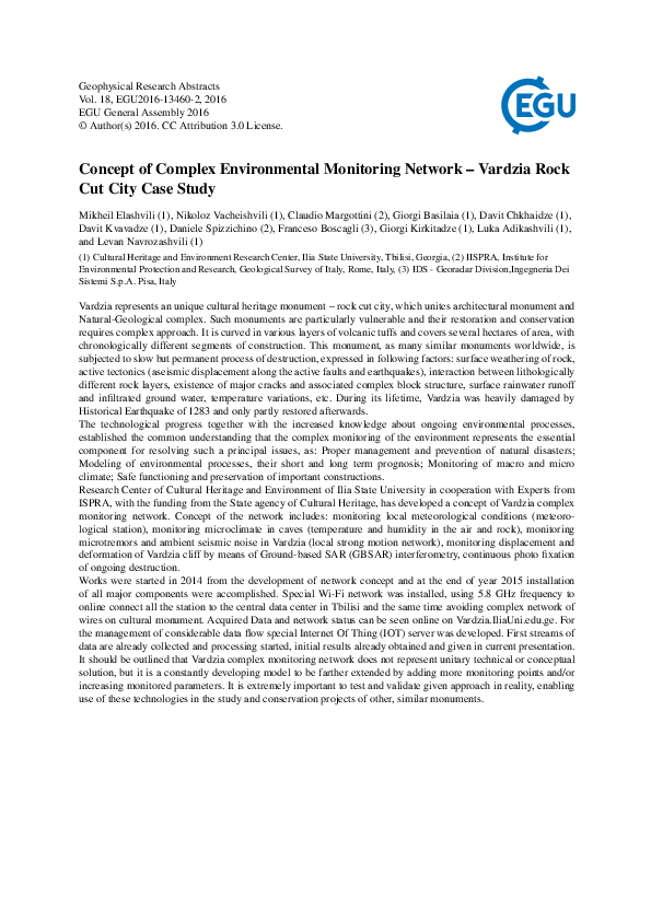 (PDF) Concept of Complex Environmental Monitoring Network Vardzia Rock ...
