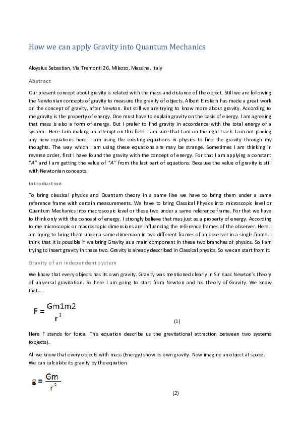 (PDF) Quantum Gravity in Reality