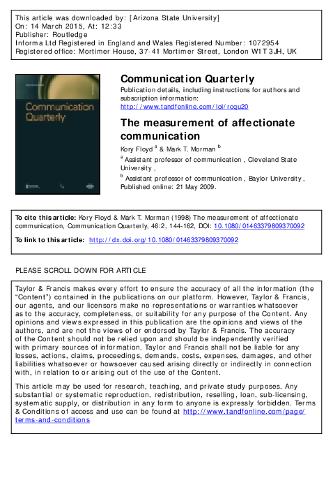 (PDF) The measurement of affectionate communication