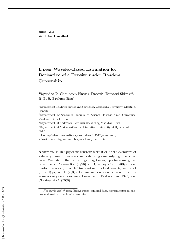(PDF) Linear wavelet-based estimation for derivative of a density under random censorship