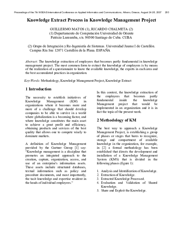 (PDF) Knowledge Extract Process In Knowledge Management Project