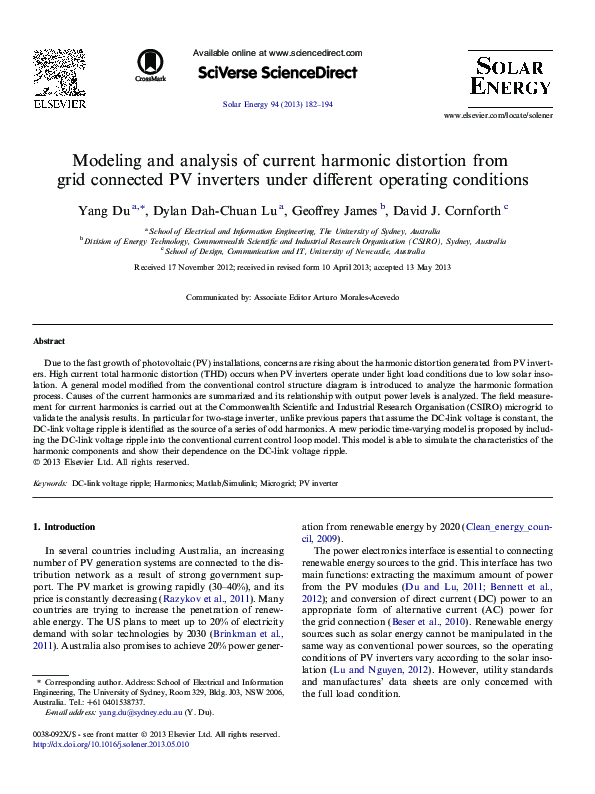 (PDF) Modeling and analysis of current harmonic distortion from grid connected PV inverters ...