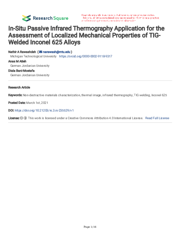 Pdf In Situ Passive Infrared Thermography Application For The Assessment Of Localized