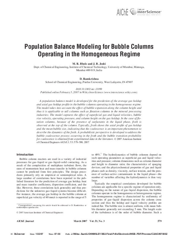 (PDF) Population balance modeling for bubble columns operating in the ...