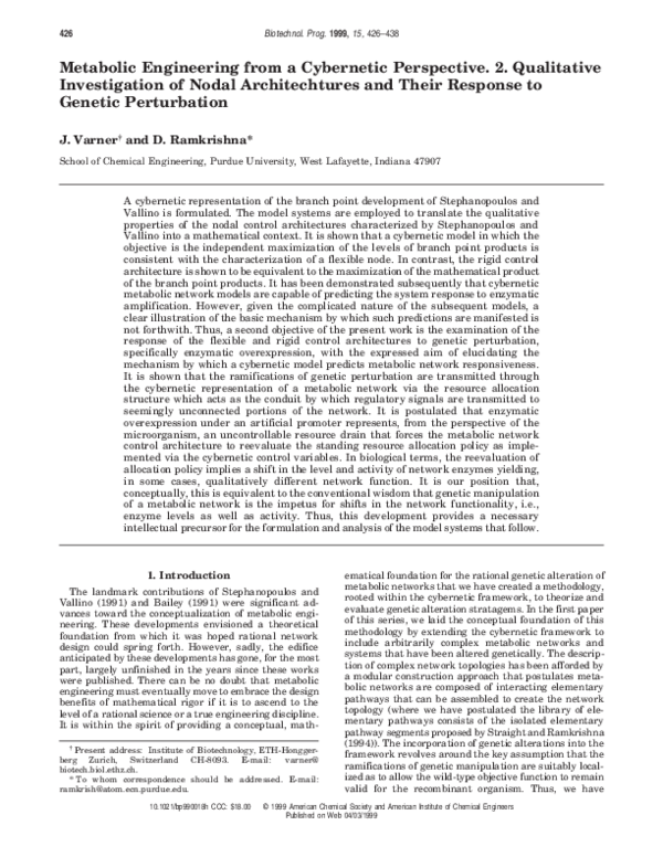 (PDF) Metabolic Engineering from a Cybernetic Perspective. 1 ...