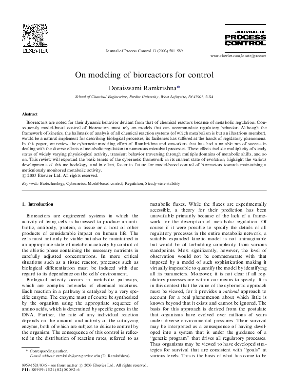 (PDF) On modeling of bioreactors for control