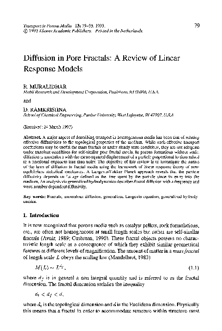 Pdf Diffusion In Pore Fractals A Review Of Linear Response Models