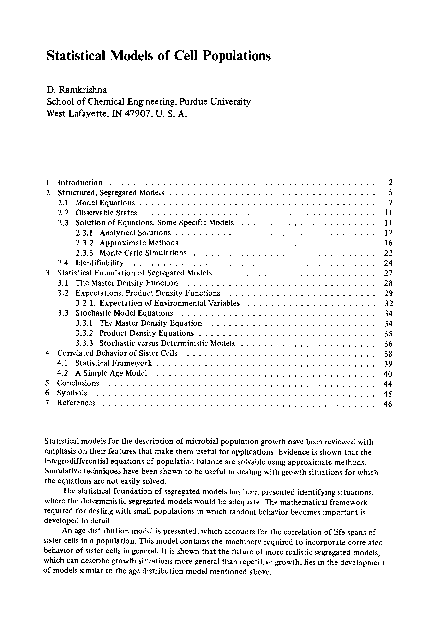 (PDF) Statistical models of cell populations