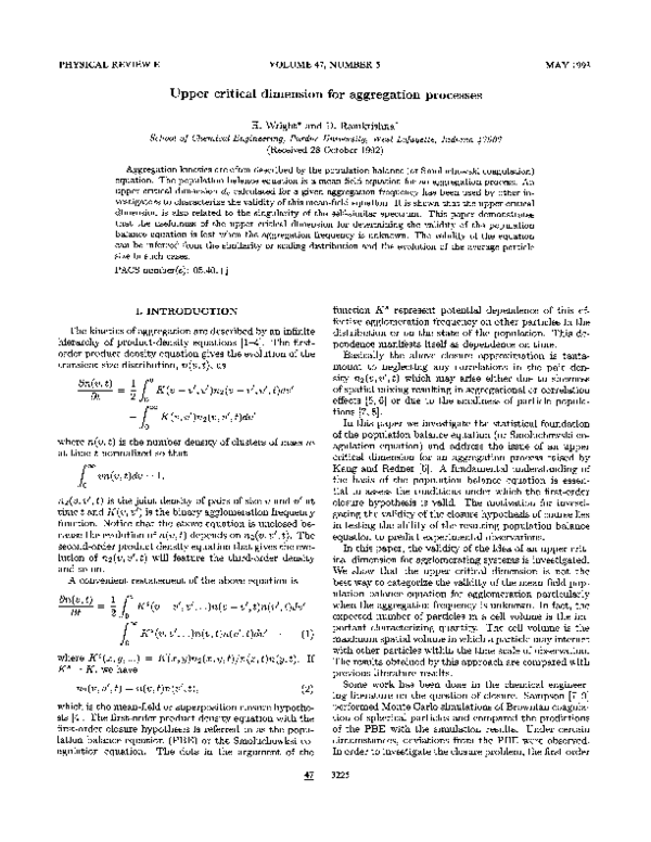 (PDF) Upper critical dimension for aggregation processes