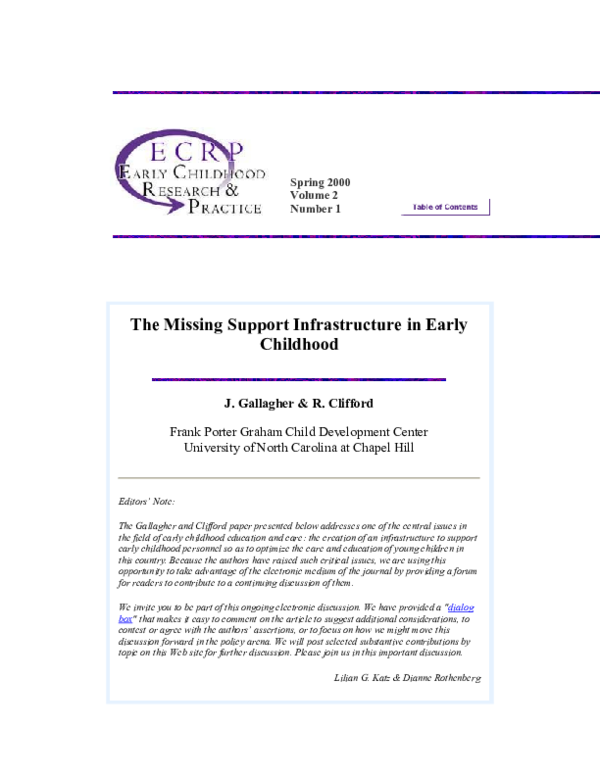 (PDF) The missing support infrastructure in early childhood