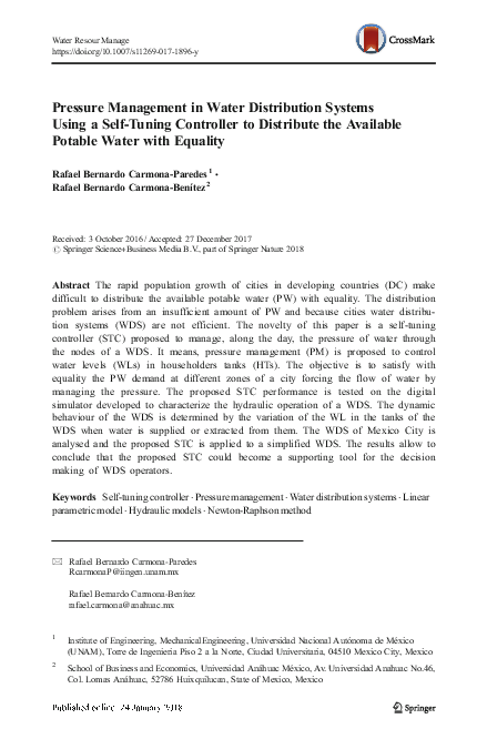 (PDF) Pressure Management in Water Distribution Systems: Current Status ...