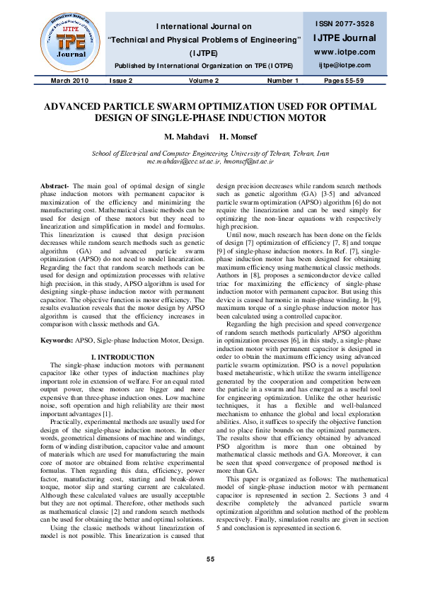 (PDF) Advanced Particle Swarm Optimization Used for Optimal Design of Single-Phase Induction ...