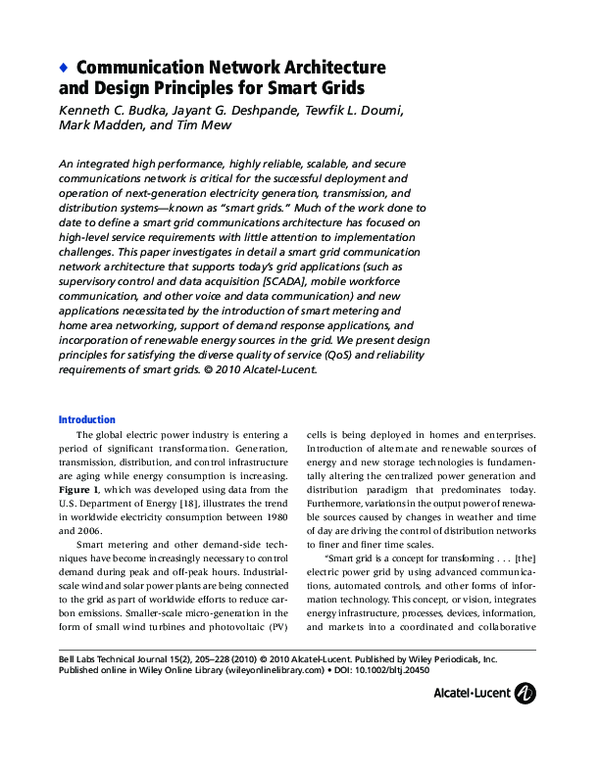 (PDF) Communication network architecture and design principles for smart grids