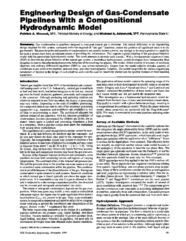 Pdf Engineering Design Of Gas Condensate Pipelines With A Compositional Hydrodynamic Model