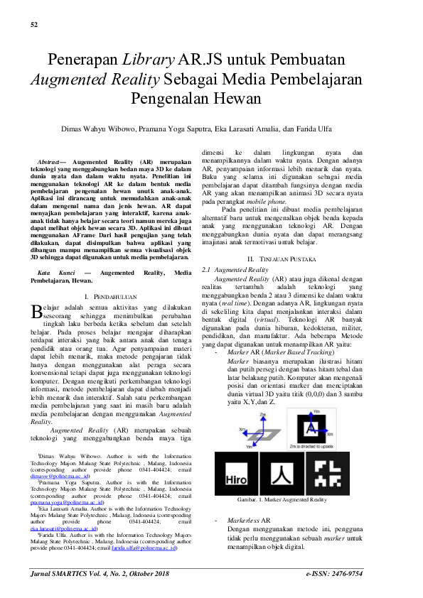 (PDF) Penerapan Library AR.JS untuk Pembuatan Augmented Reality Sebagai Media Pembelajaran ...