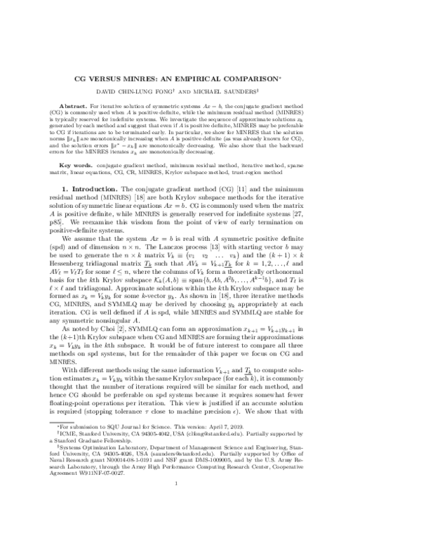 (PDF) CG and MINRES: An empirical comparison (PDF) CG and MINRES: An empirical comparison
