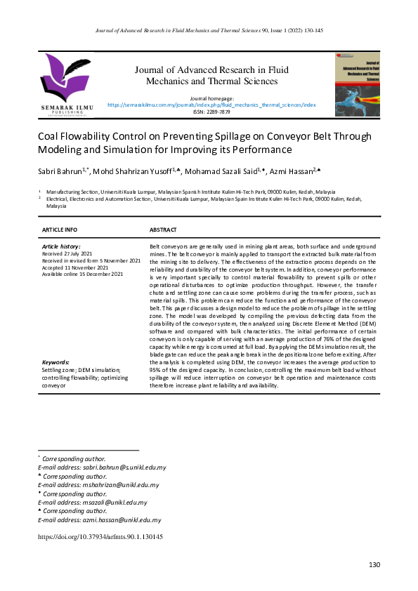 (PDF) Coal Flowability Control on Preventing Spillage on Conveyor Belt Through Modeling and ...