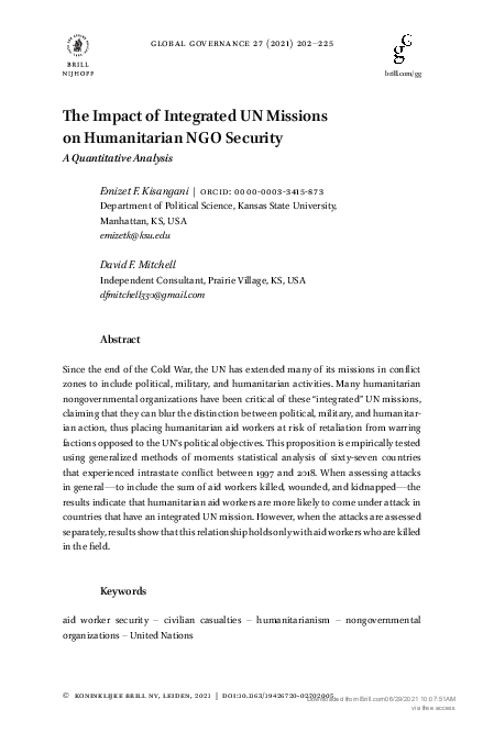 (PDF) The Impact of Integrated UN Missions on Humanitarian NGO Security
