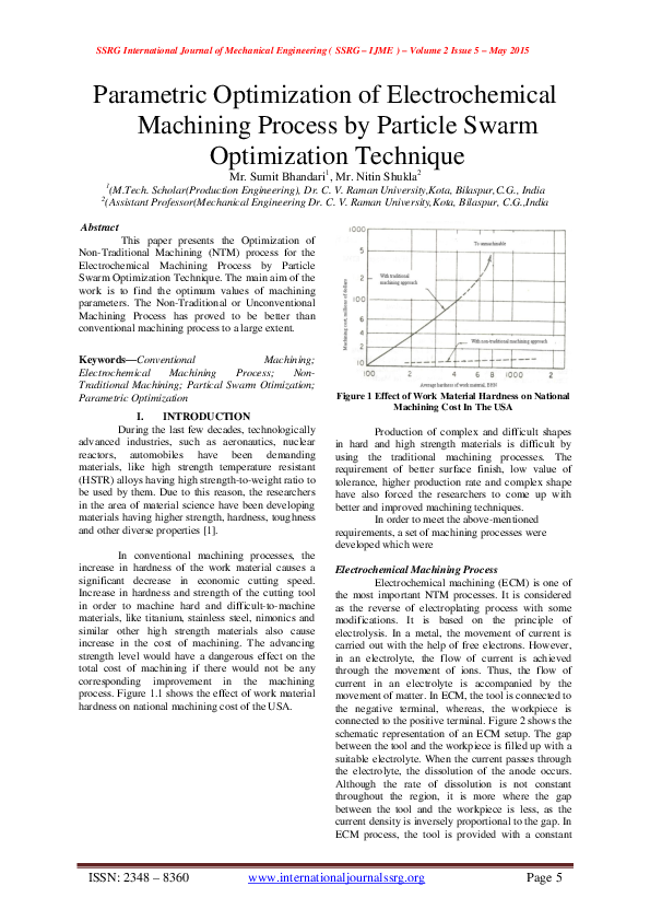 Pdf Parametric Optimization Of Electrochemical Machining Process By