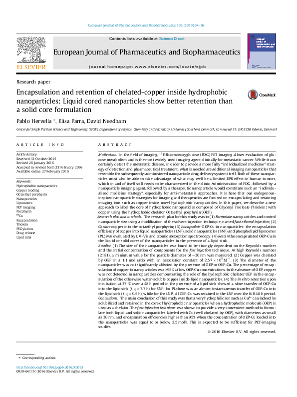 (PDF) Encapsulation and retention of chelated-copper inside hydrophobic ...
