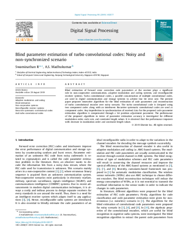 (PDF) Blind parameter estimation of turbo convolutional codes: Noisy and non-synchronized scenario