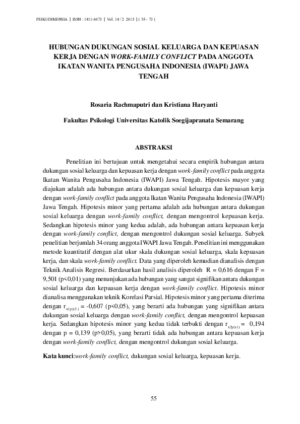 (PDF) Hubungan Dukungan Sosial Keluarga Dan Kepuasan Kerja Dengan Work-Family Conflict Pada ...