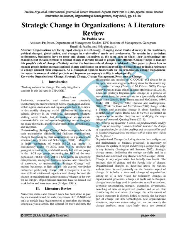 (PDF) Strategic Change in Organizations: A Literature Review