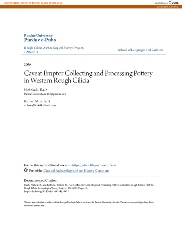 (PDF) Caveat Emptor Collecting and Processing Pottery in Western Rough ...