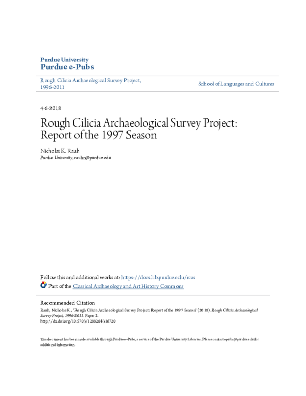 (PDF) Rough Cilicia Archaeological Survey: Urban Sites Analysis