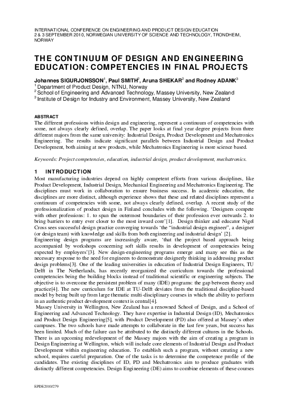 (PDF) The continuum of design and engineering educaton: Competencies in final projects