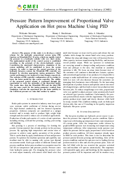 (PDF) Pressure Pattern Improvement of Proportional Valve Application on Hot Press Machine Using Pid