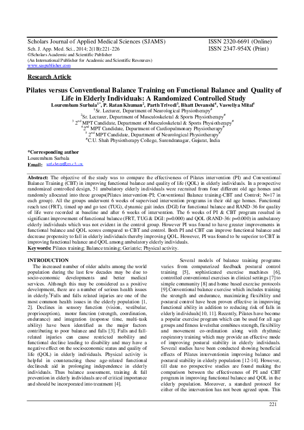 (PDF) Pilates versus Conventional Balance Training on Functional ...