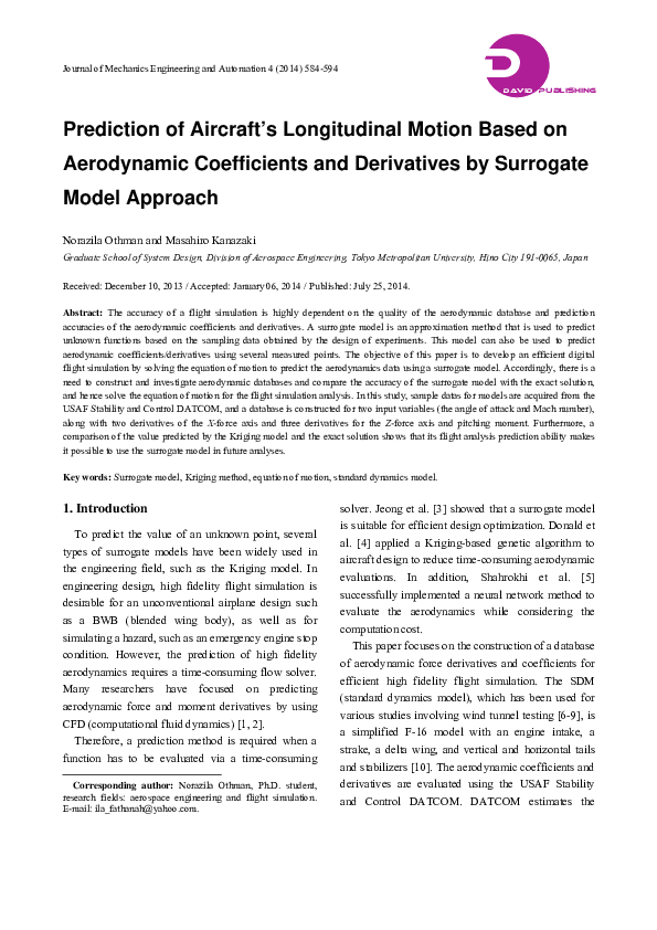 (PDF) Prediction of Aircraft’s Longitudinal Motion Based on Aerodynamic ...