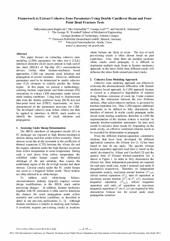 (PDF) Framework to extract cohesive zone parameters using double cantilever beam and four-point ...