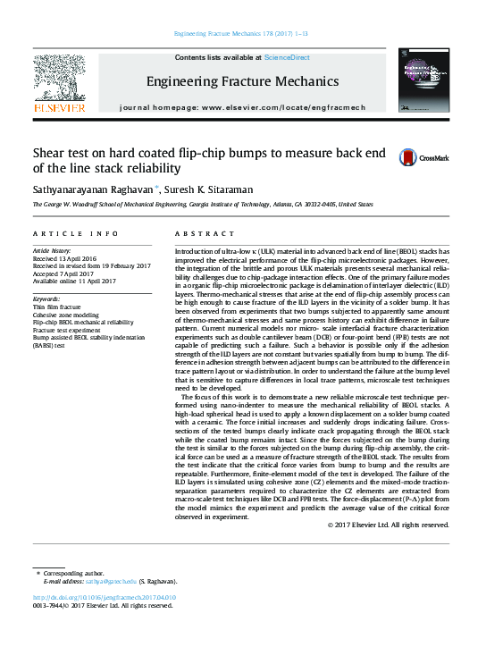 (PDF) Shear test on hard coated flip-chip bumps to measure back end of ...