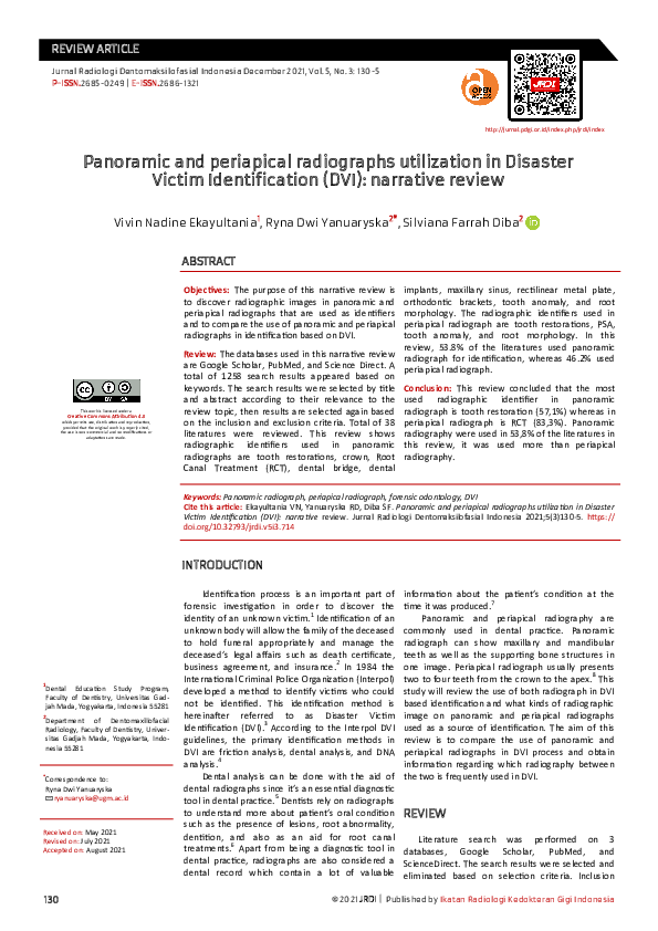 (PDF) Panoramic and periapical radiographs utilization in Disaster ...
