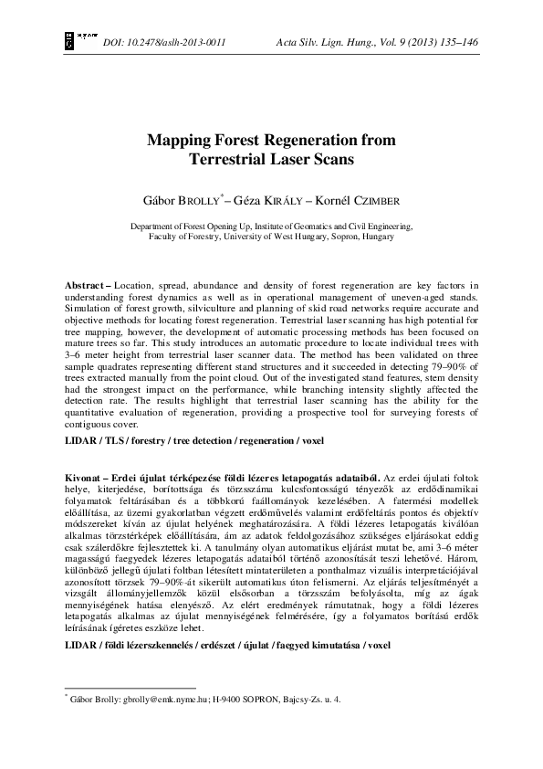 (PDF) Mapping Forest Regeneration from Terrestrial Laser Scans | Kornél Czimber - Academia.edu