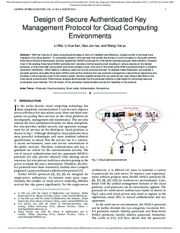 (PDF) Design of Secure Authenticated Key Management Protocol for Cloud Computing Environments