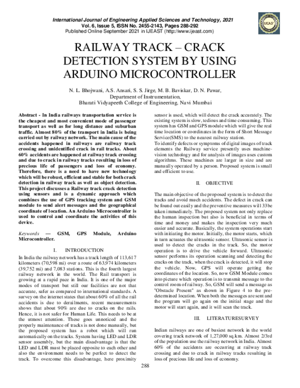 Pdf Railway Track Crack Detection System By Using Arduino