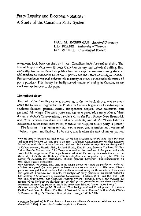 (PDF) Party Loyalty and Electoral Volatility: A Study of the Canadian ...