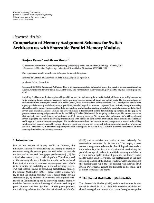 (PDF) Comparison of Memory Assignment Schemes for Switch Architectures with Shareable Parallel ...