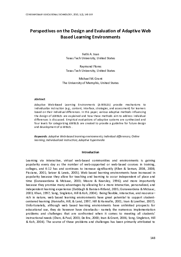 (PDF) Perspectives on the Design and Evaluation of Adaptive Web Based Learning Environments